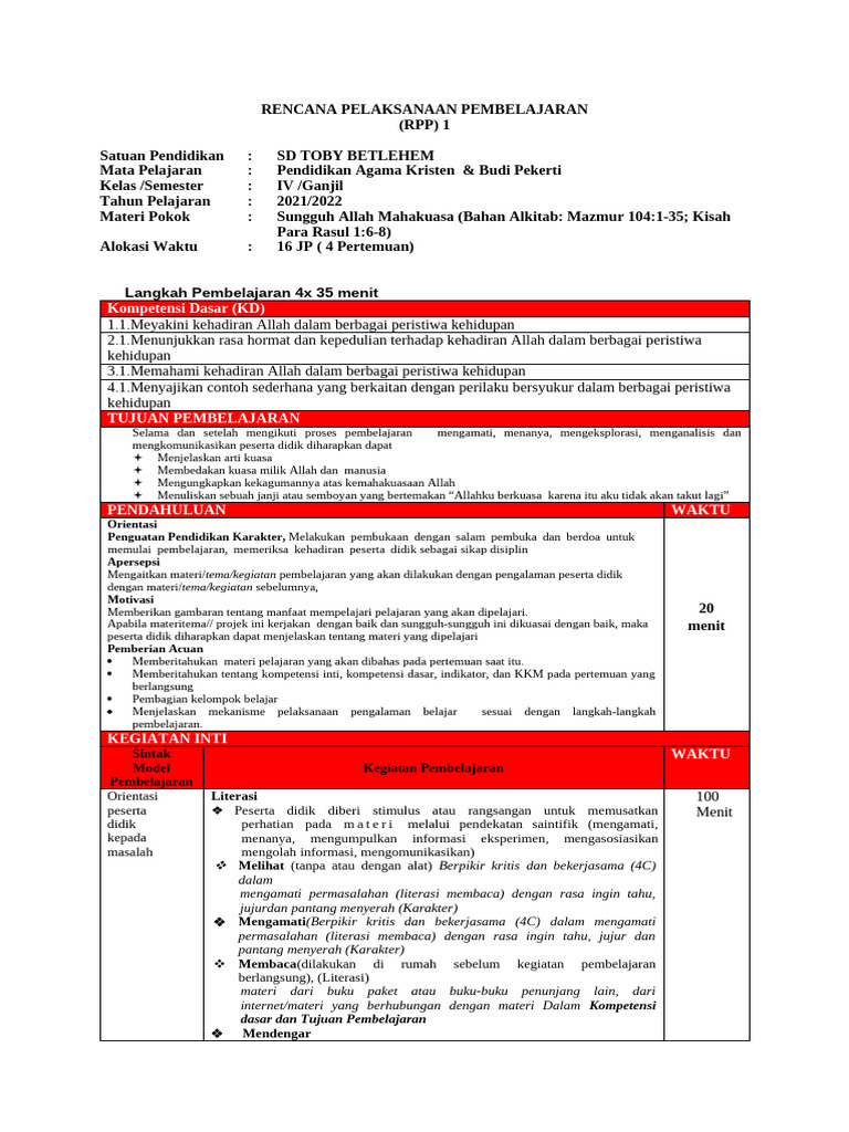 RPP Kelas 4 Ganjil | PDF