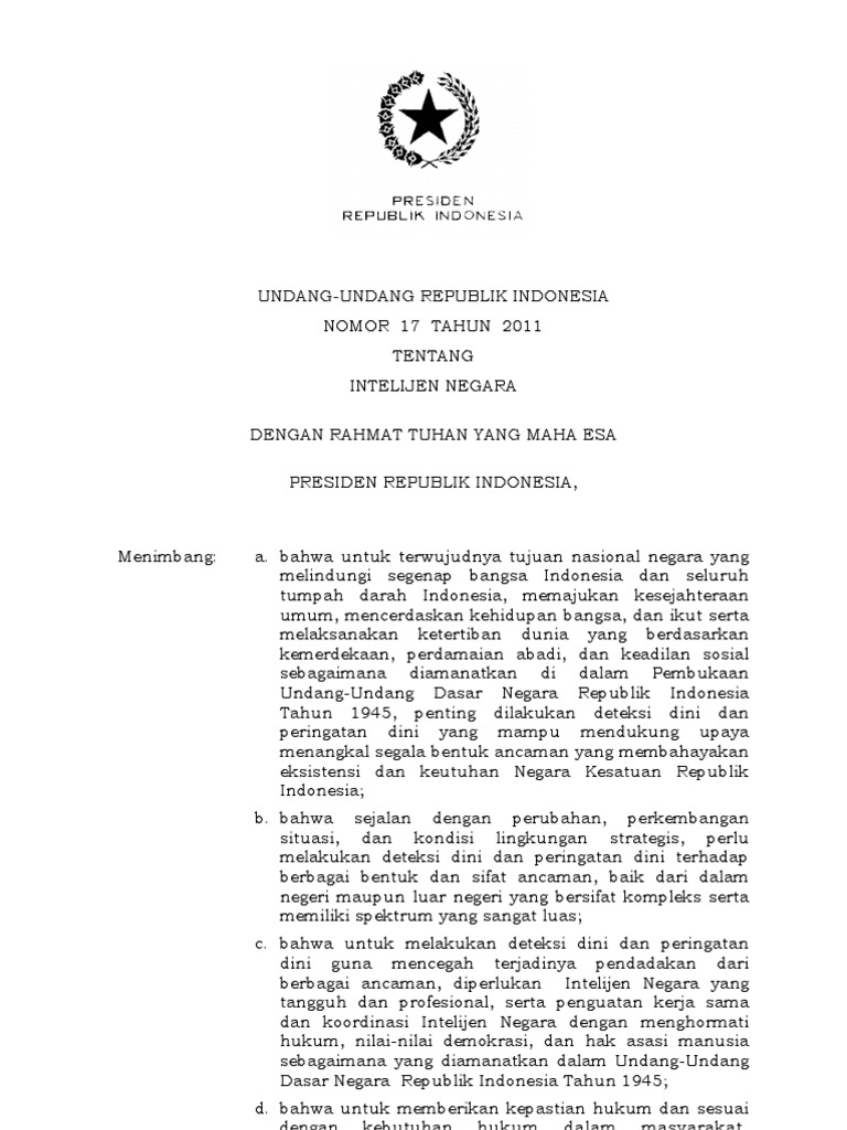 Undang Undang Intelijen Negara 2011 Pdf Ilmu Sosial