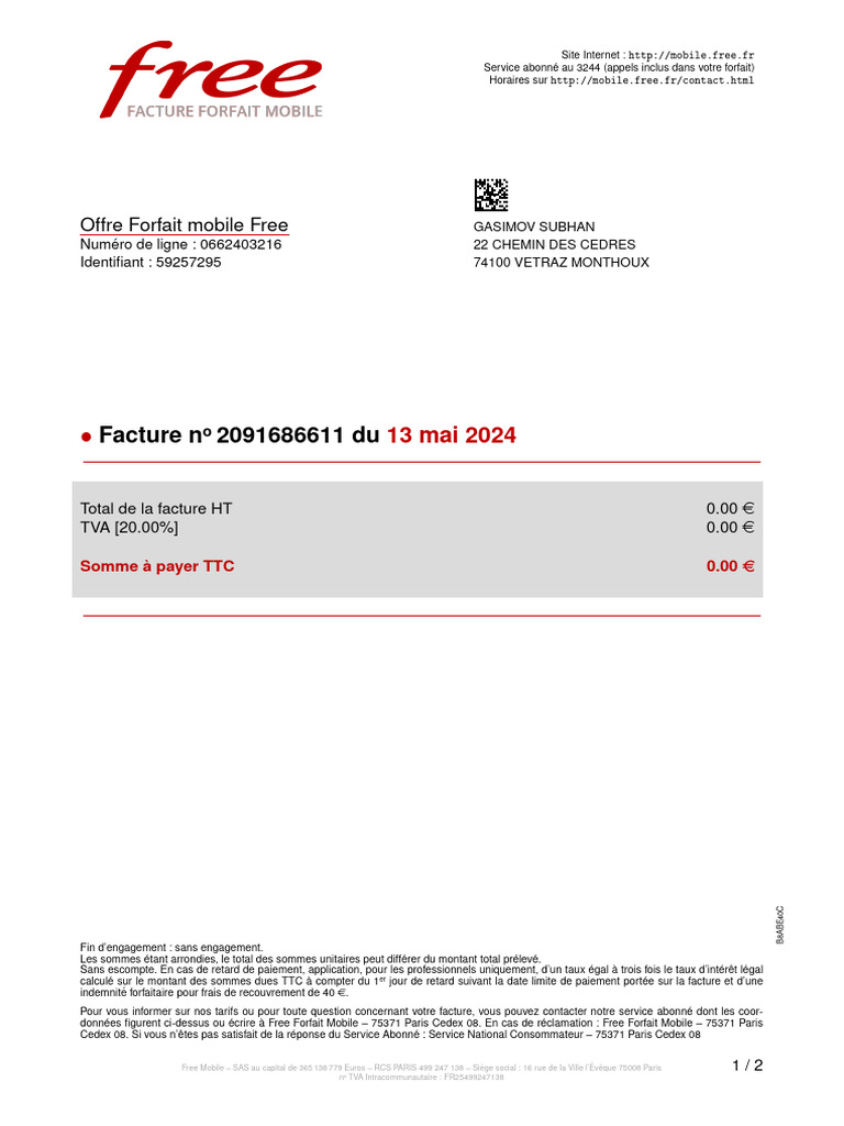 Facture Freemobile 20240513 | PDF