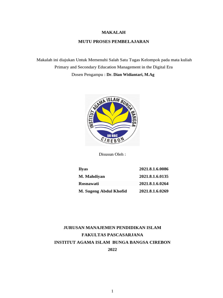 Makalah Mutu Proses Pembelajaran (KEL 2) | PDF