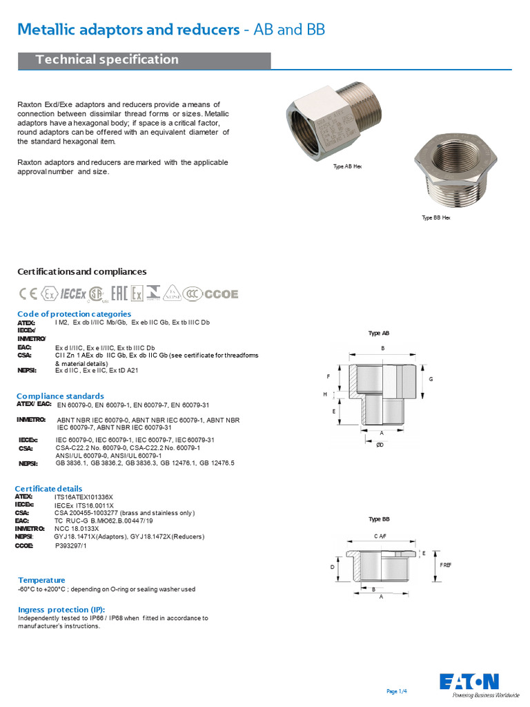 Eaton Raxton Type AB, BB Adaptors Reducers-1 | PDF