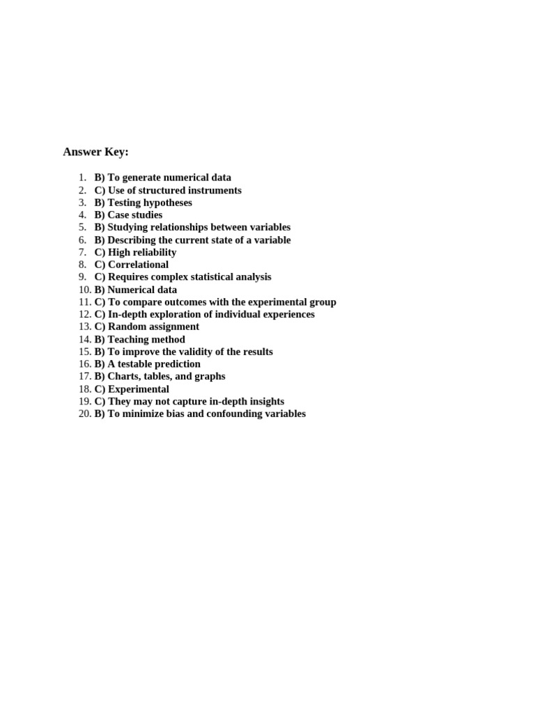 Answer Key-Quantitative Research | PDF