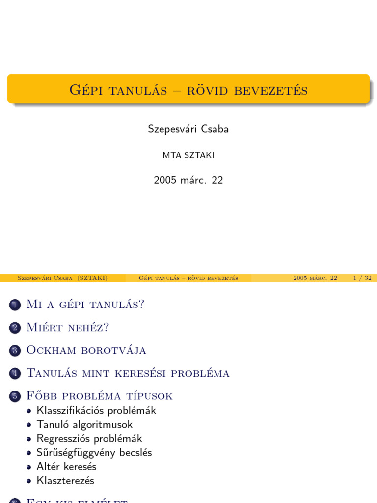 Gépi Tanulás Rövid Bevezetés | PDF