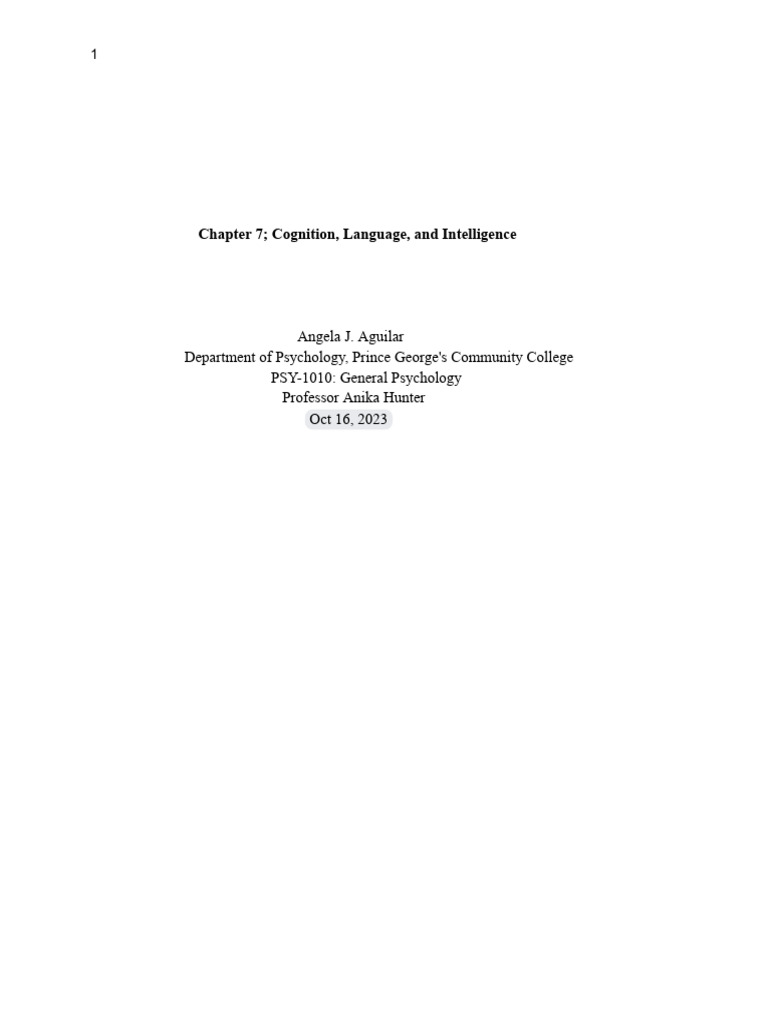 ch 7; Cognition, Language, and Intelligence (1) | PDF