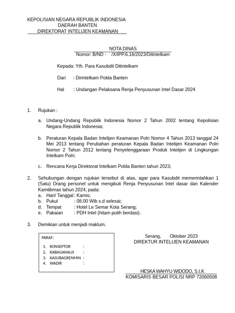 Nota Dinas Pelaksanaan Indas | PDF