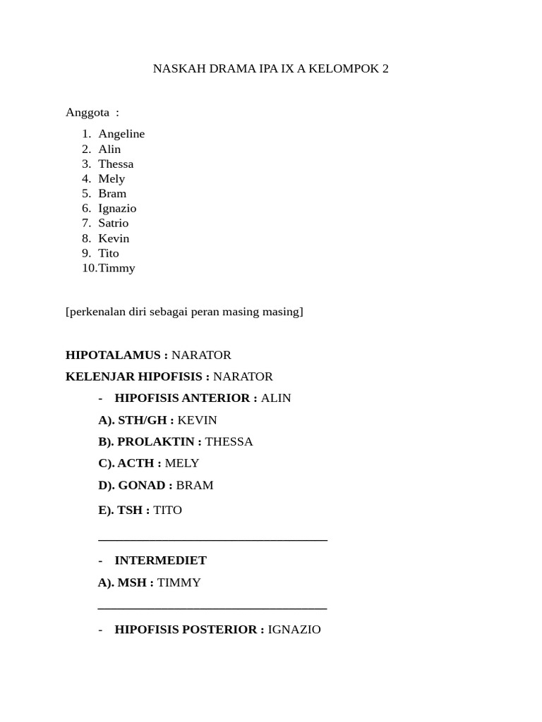 Naskah Drama Ipa Ix A Kelompok 2-1 | PDF | Luteinizing Hormone | Adrenocorticotropic Hormone