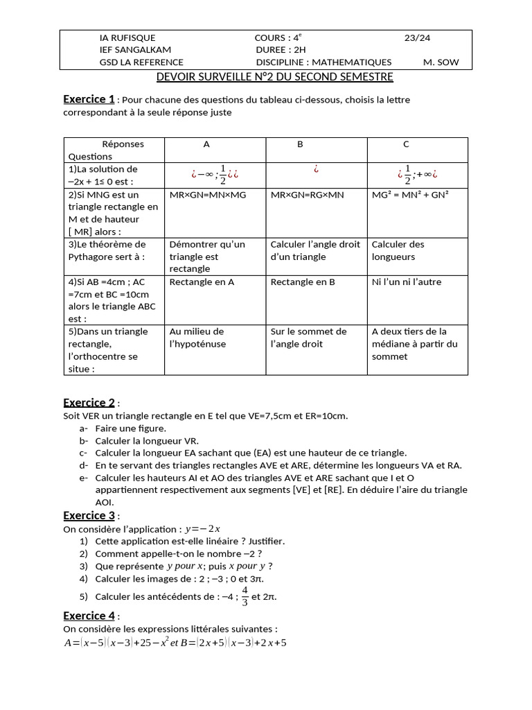 Devoir Surveille N2 | PDF