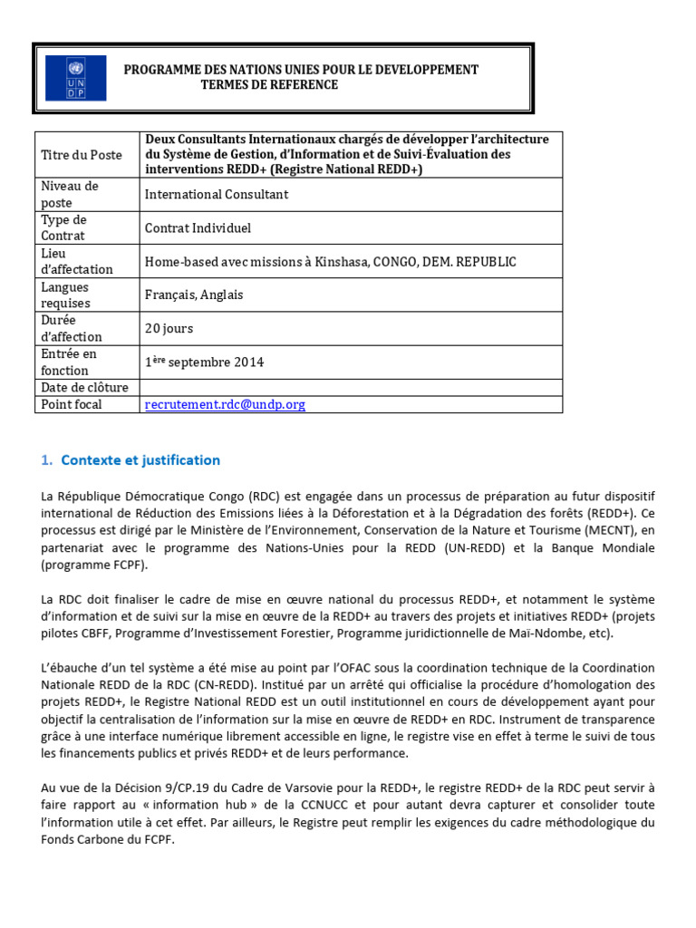 TDR CDC Registre Architecture VF PNUD | PDF