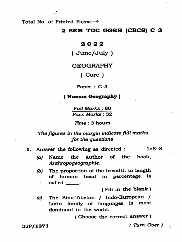 Geography 2022 2 Sem Paper C 3 | PDF