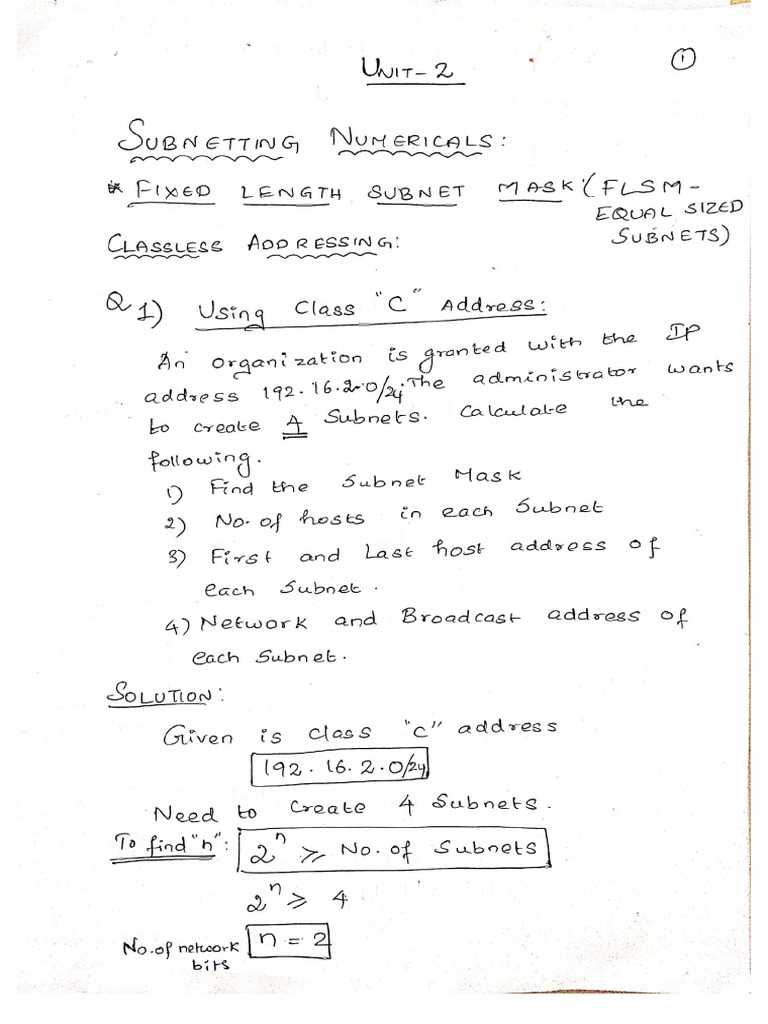 Unit 2 Subnetting Numericals Pdf