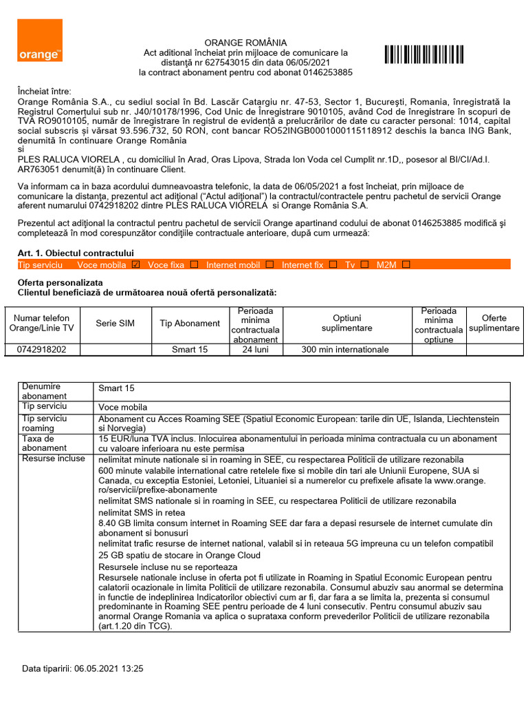 Act Aditional Prelungire Contractuala Telefon | PDF