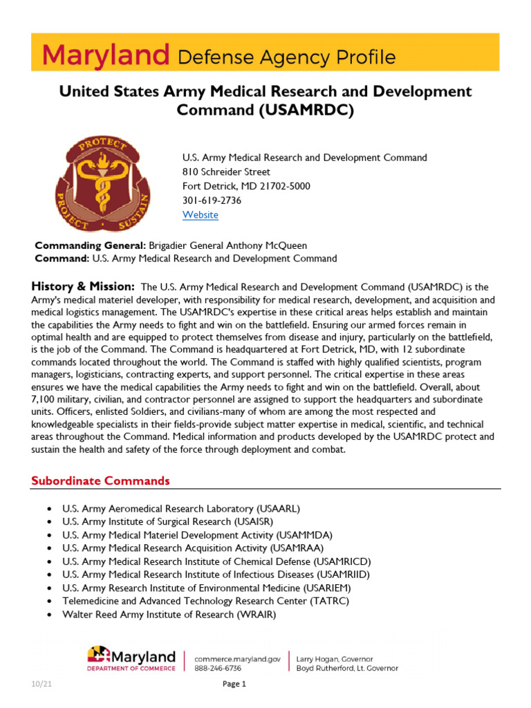 USAMRDC US Army Medical Research and Development Command | PDF