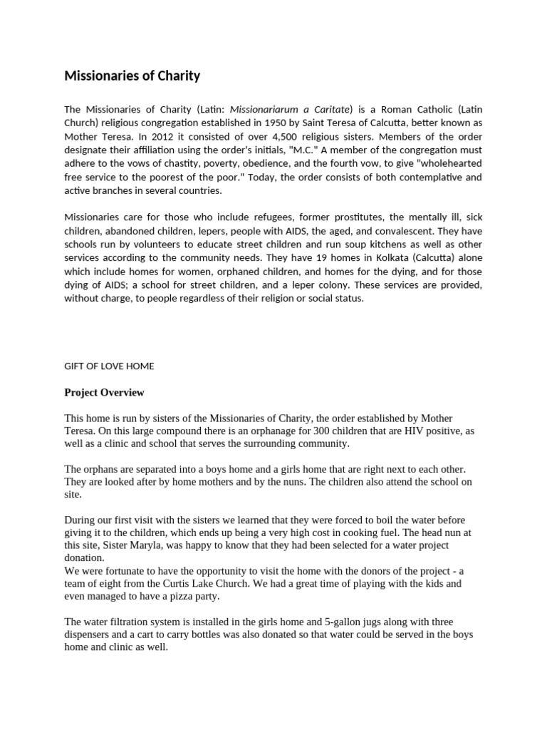 Missionaries of Charity | PDF