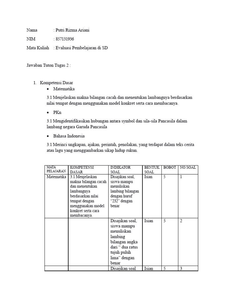 Tugas 2 Evaluasi Pembelajaran | PDF
