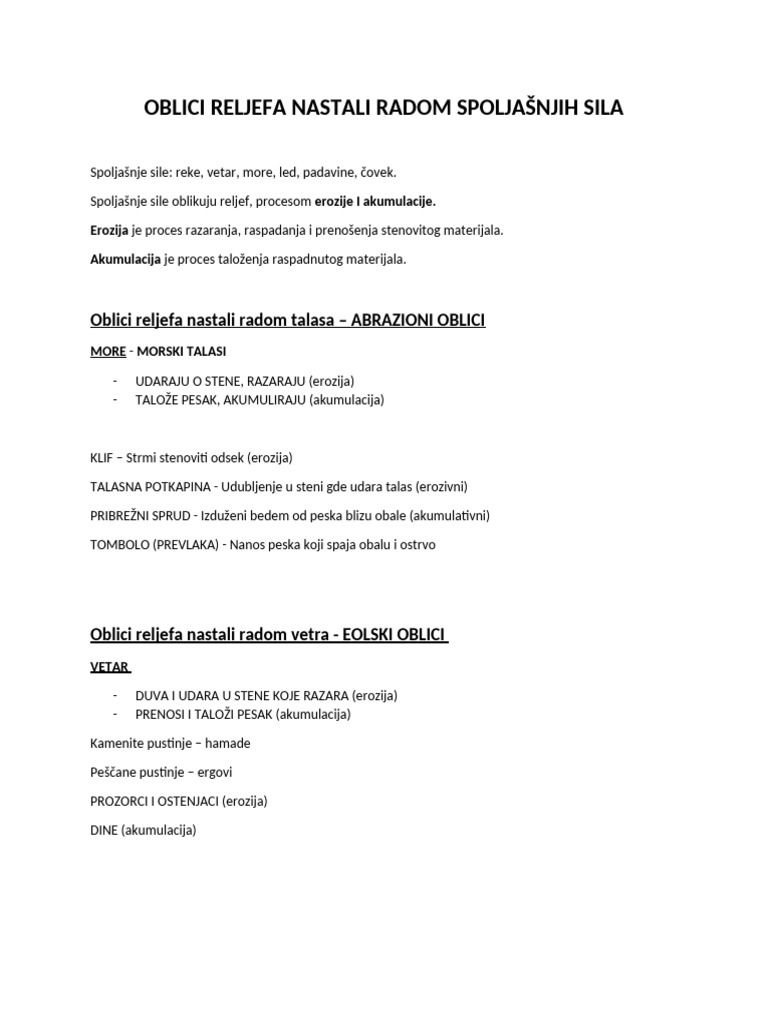 11.oblici Reljefa Nastali Radom Spoljašnjih Sila | PDF