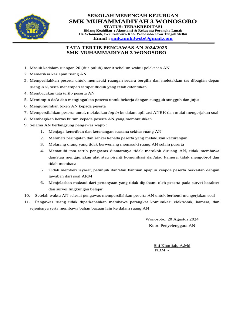 Tata Tertib Pengawas ANBK 2024-2025 | PDF