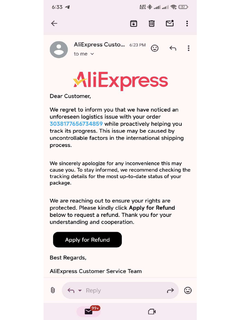AliExpress Tracking Problem Email | PDF