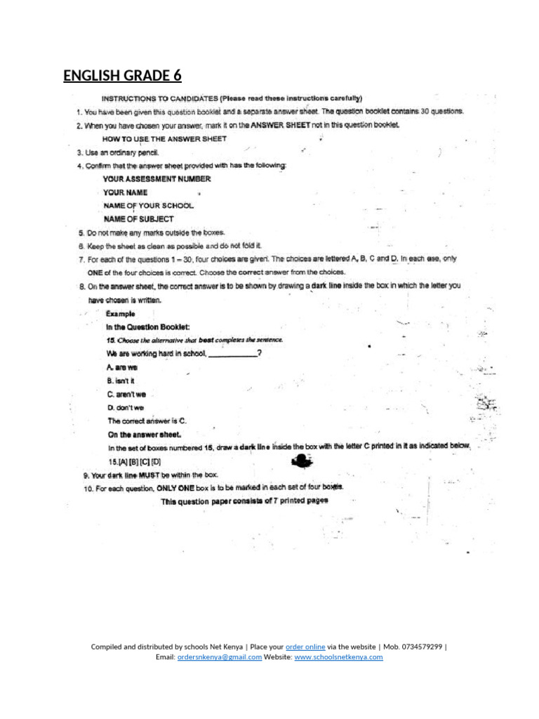 Primary Grade 6 English Term 1 2024 | PDF