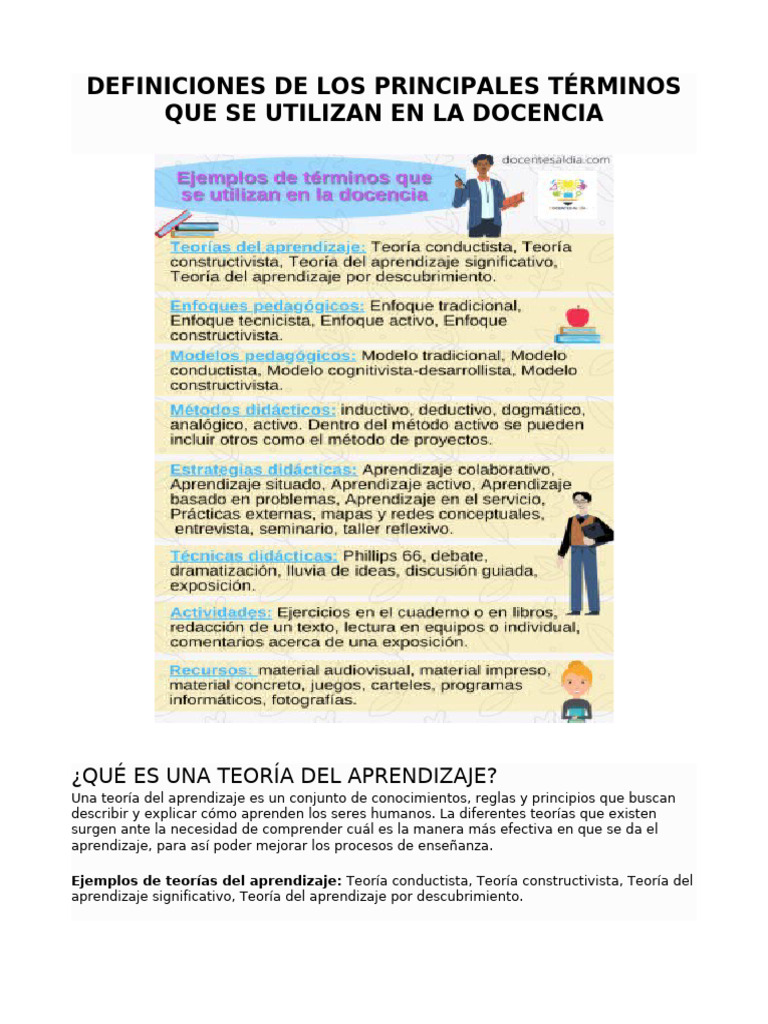 Definiciones de Los Principales Términos en La Docencia | PDF