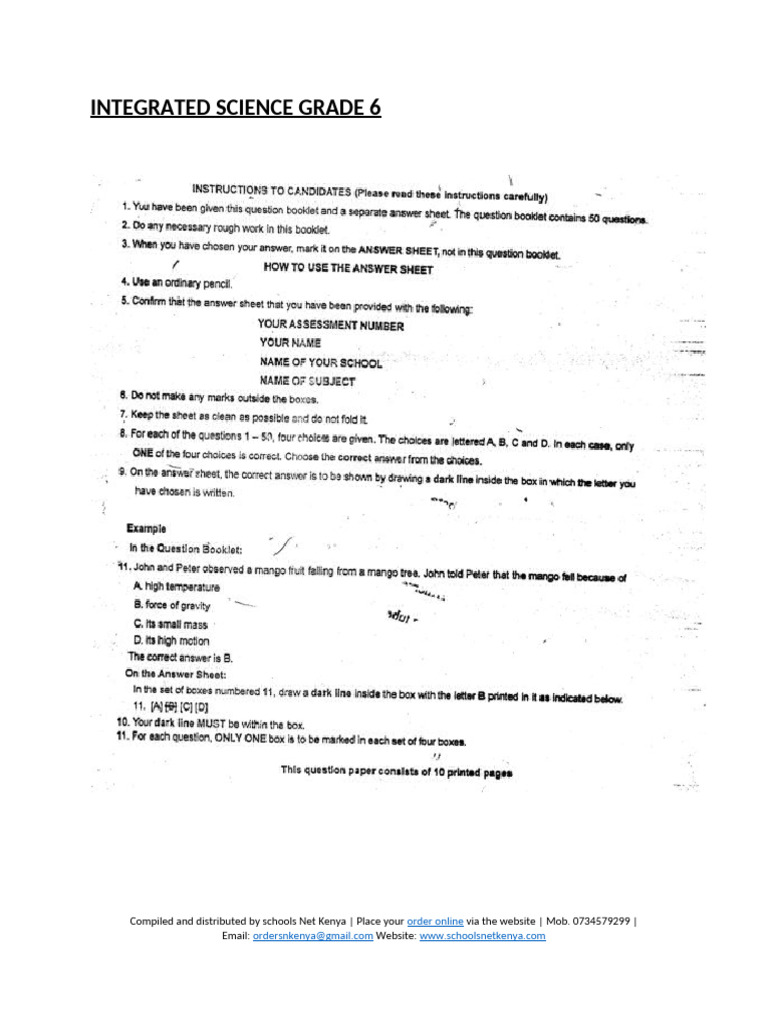 Primary Grade 6 Intergrated Science Term 1 2024 | PDF