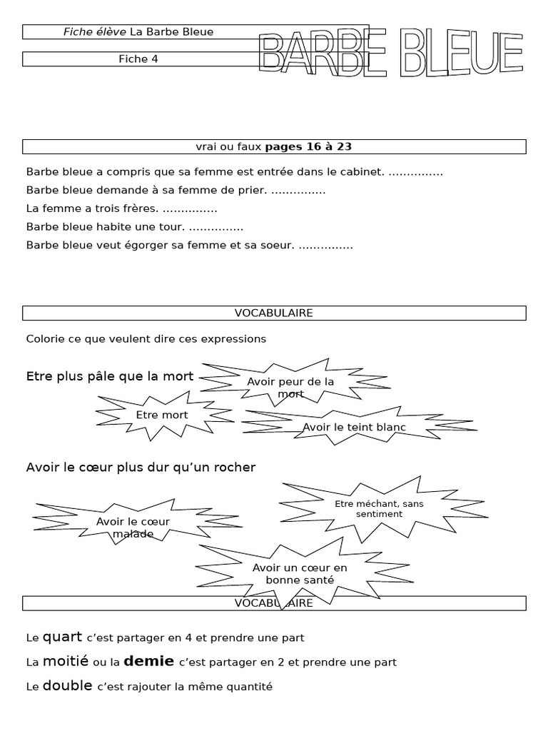 Fiche Eleve La Barbe Bleue 4 | PDF