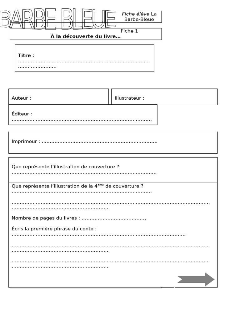 Fiche Eleve La Barbe Bleue 1 | PDF