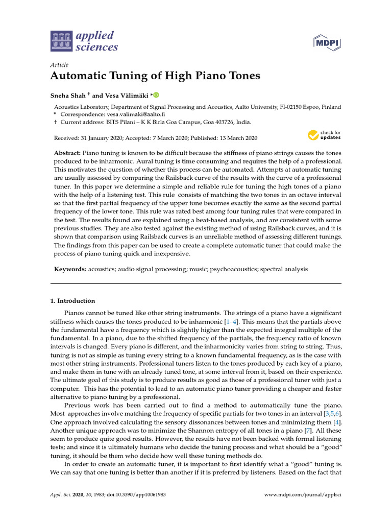 Automatic Tuning of High Piano Tones | PDF