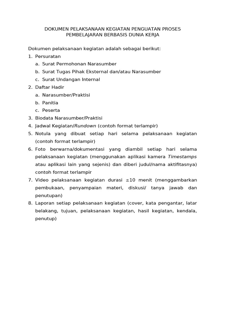 Contoh Format Dokumen Pelaksanaan Kegiatan | PDF