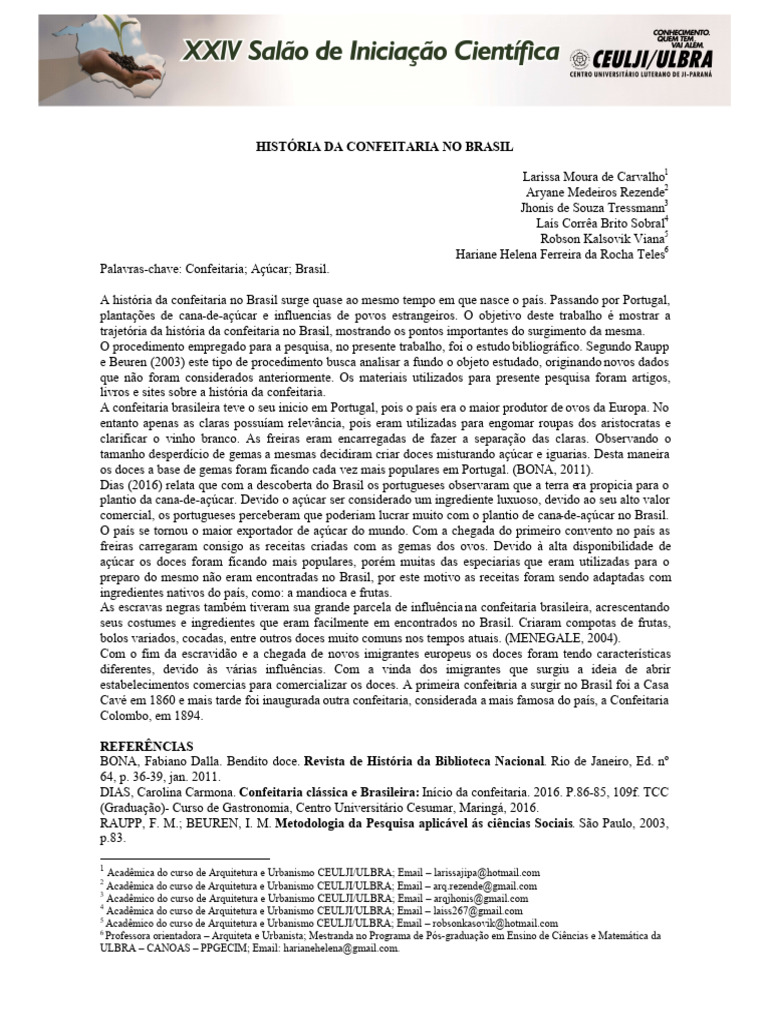 História da Confeitaria no Brasil | PDF | Brasil | Ciências Sociais