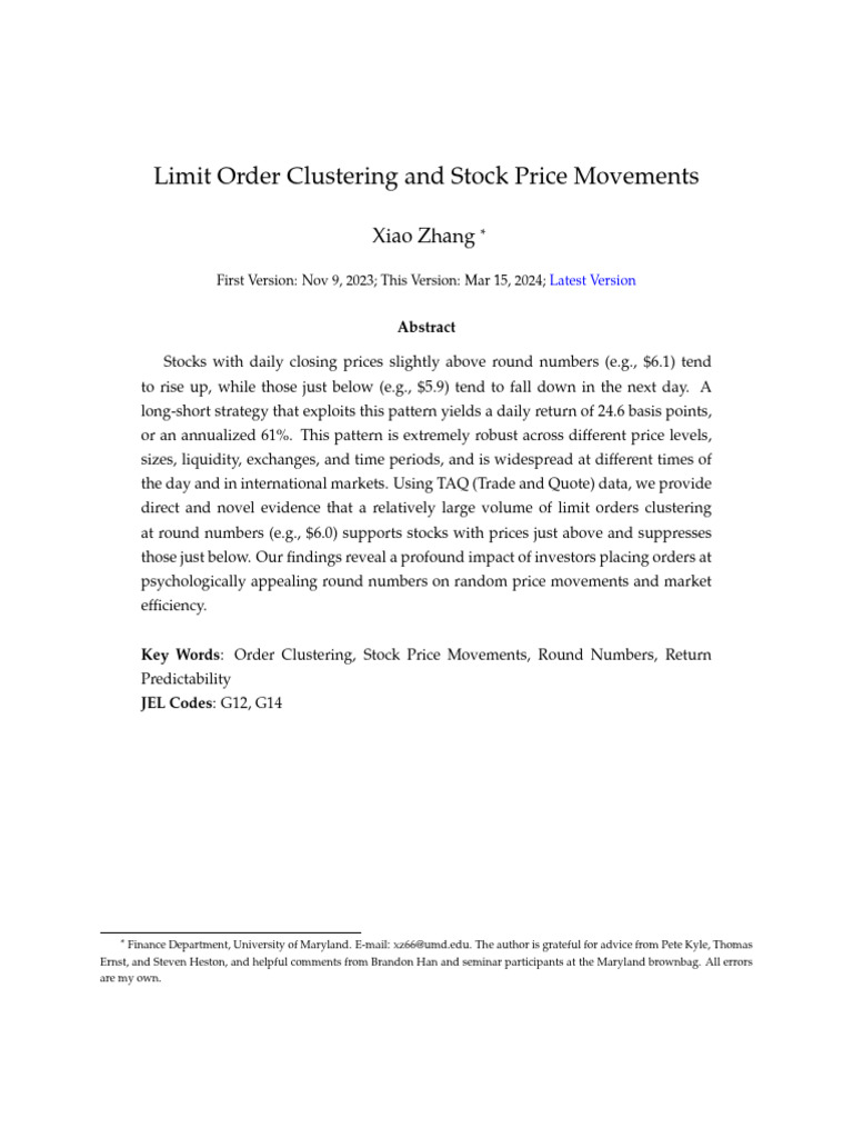 Limit Order Clustering and Stock Price Movements | PDF