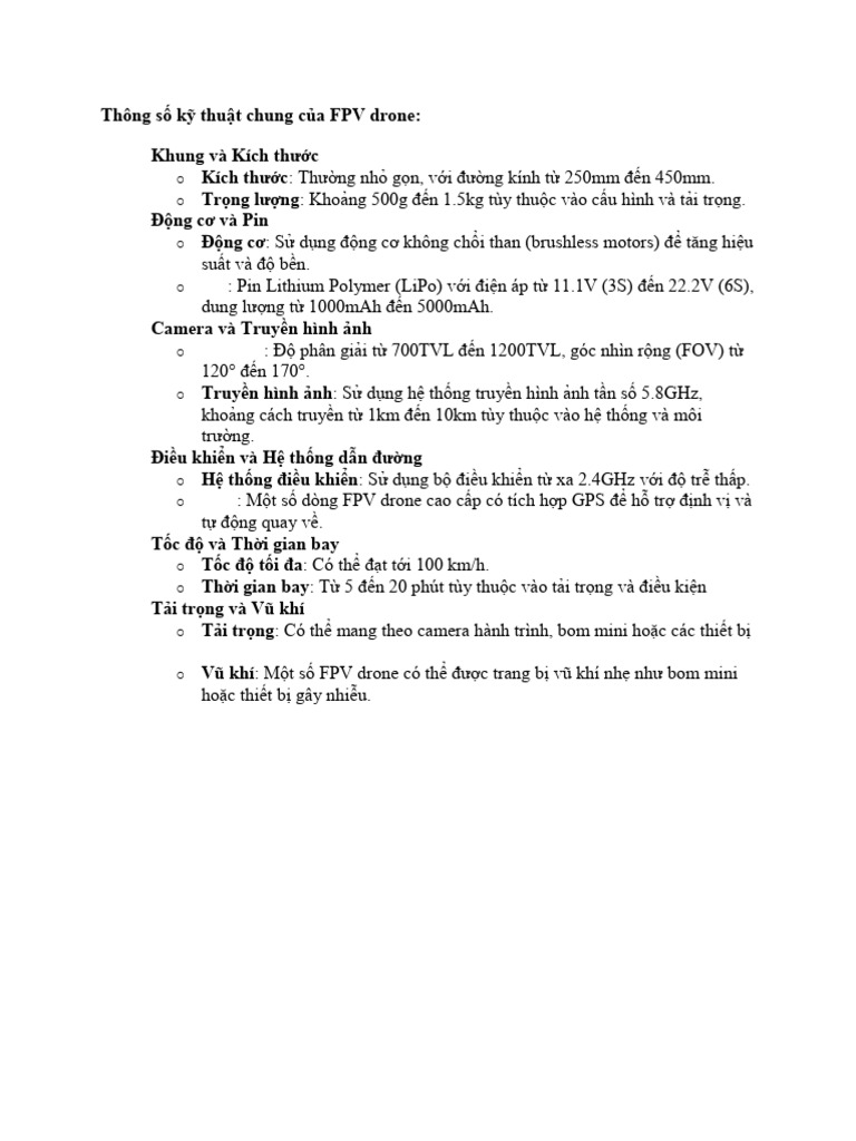 Thông Số Kỹ Thuật Chung Của FPV Drone | PDF