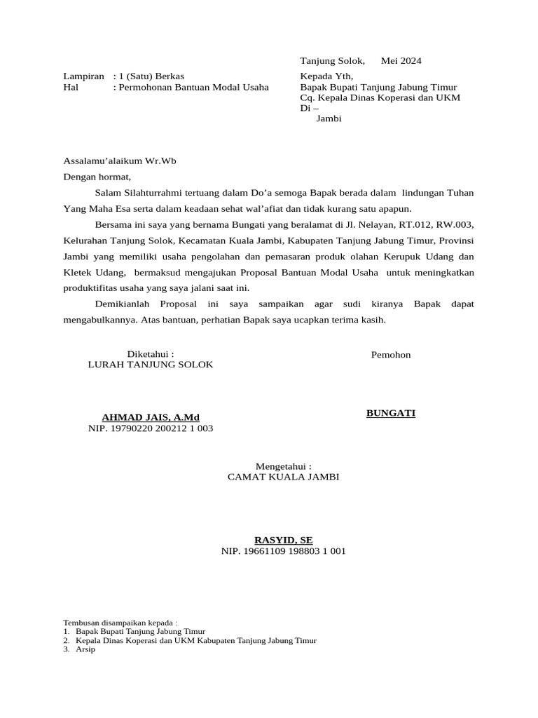 Permohonan Bantuan Modal Usaha BUNGATI Oke | PDF