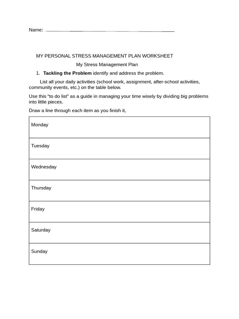 My Personal Stress Management Plan Worksheet | PDF