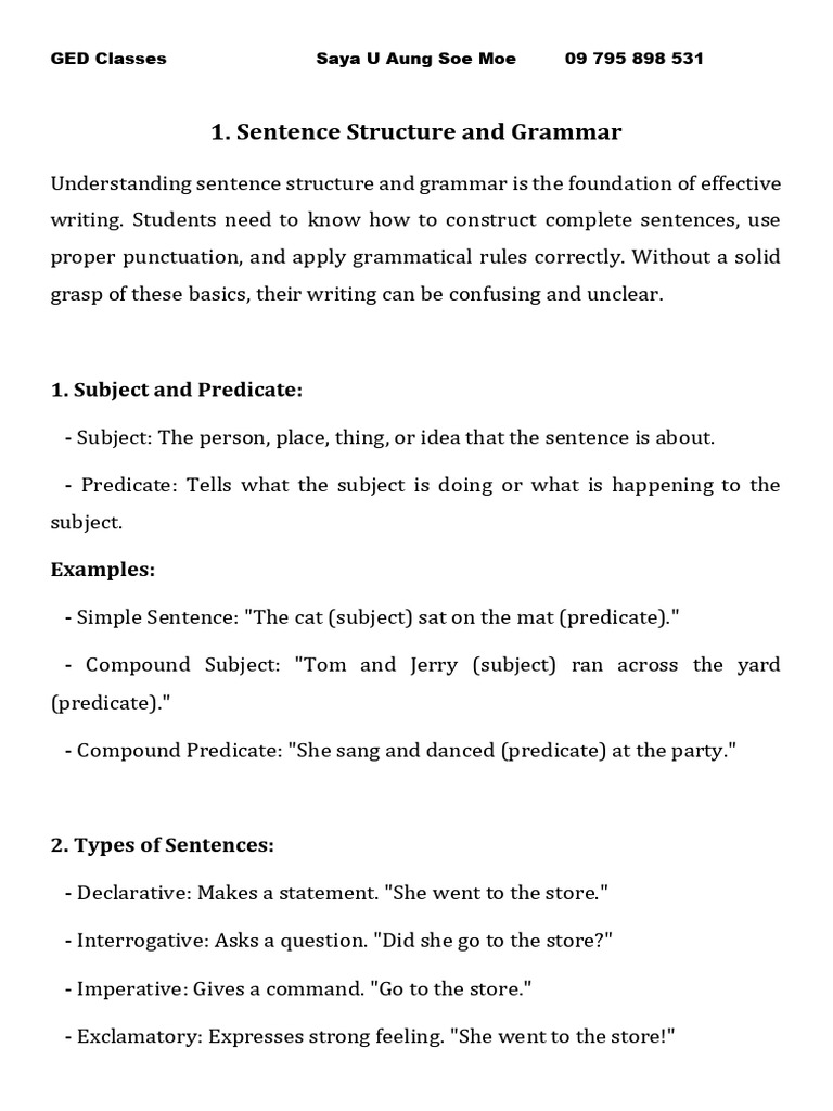 GED Writing Basics: Grammar & Structure | PDF | Sentence (Linguistics ...