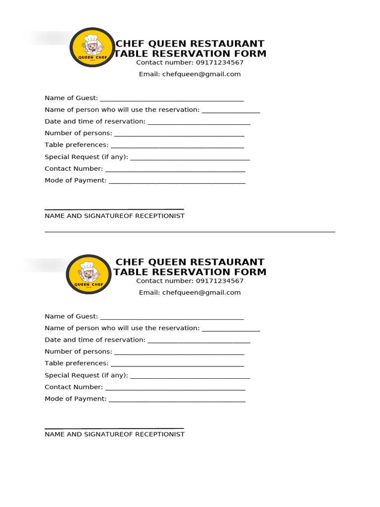 Table Reservation Form | PDF