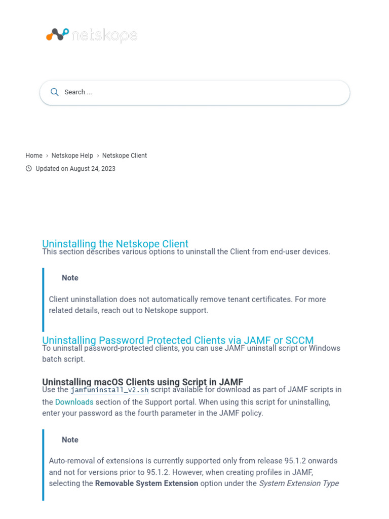 Uninstalling The Netskope Client - Netskope Knowledge Portal | PDF
