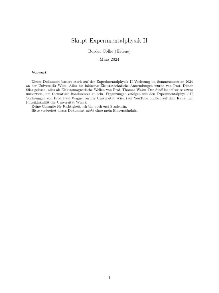 Skript Experimentalphysik II Stand 13.06.2024 | PDF