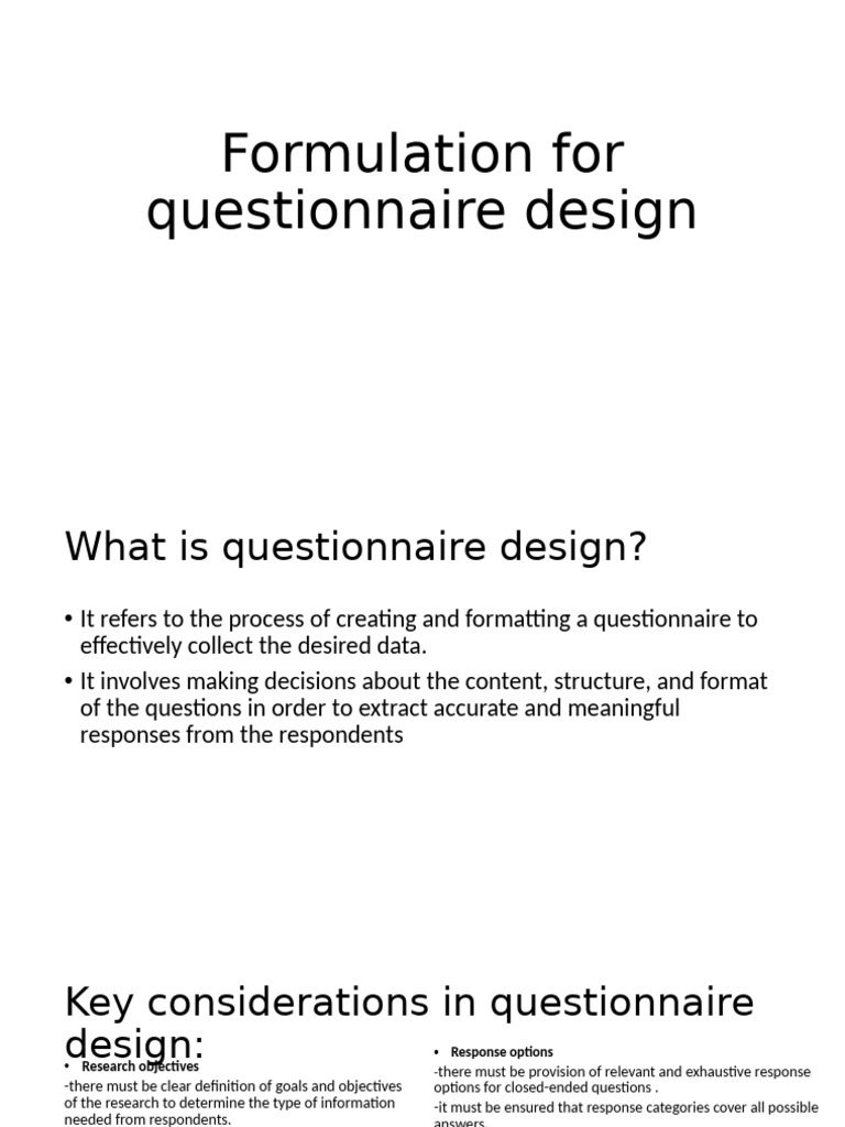 Formulation For Questionnaire Design | PDF