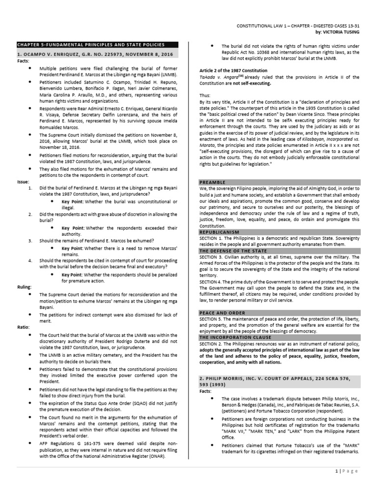 Digested Cases - ARTICLE II Declaration of Principles and State ...