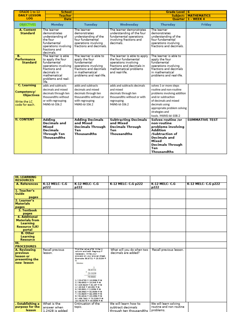 WEEK4 DLL MATH | PDF