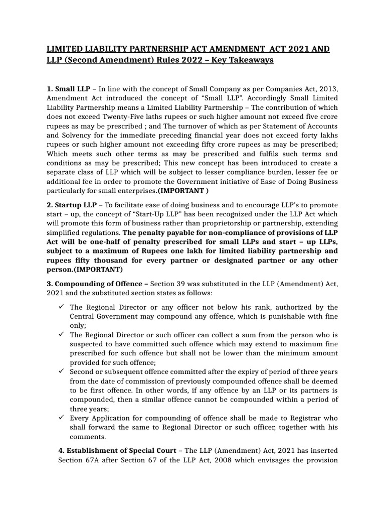 Limited Liability Partnership Act Amendment Act 2021 and LLP | PDF