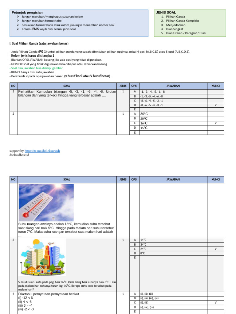 Template Soal Matematika MTK7 | PDF