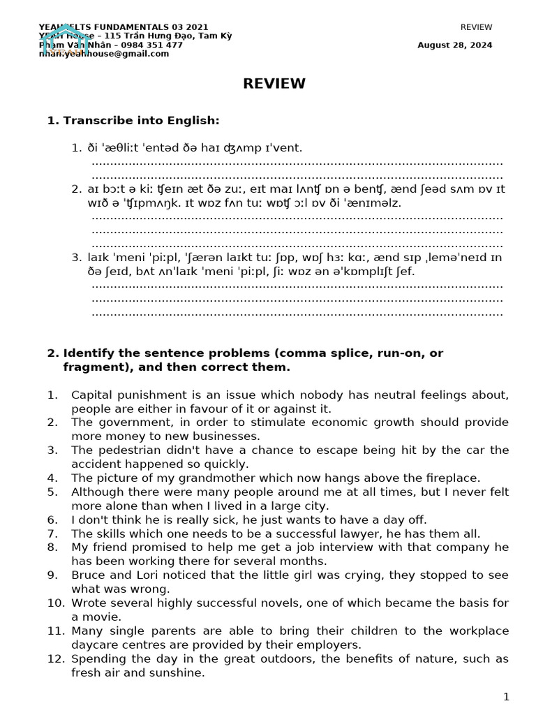 Review: 1. Transcribe Into English | PDF