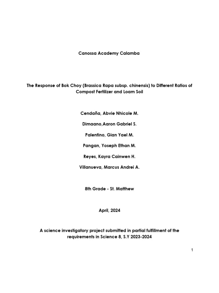 The Response of Bok Choy (Brassica Rapa Subsp. Chinensis) To Different ...