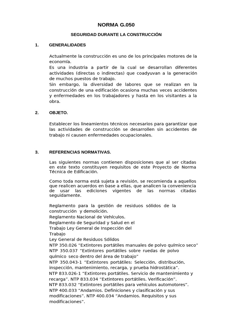 NORMA G.050 Seguridad Durante La Construcción DS #010-2009 | PDF