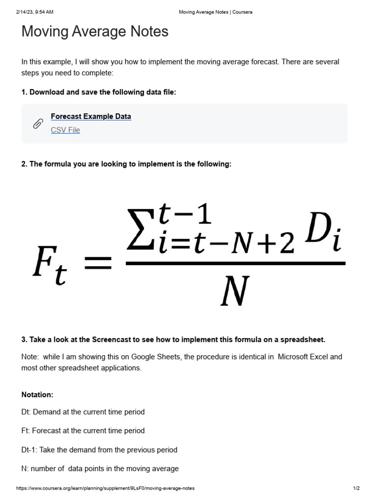 Moving Average Notes - Coursera | PDF
