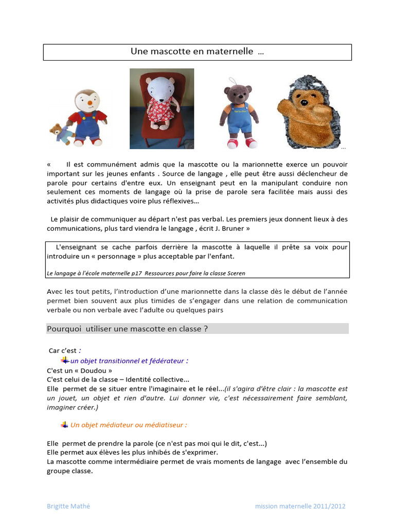 Une Mascotte en Maternelle | PDF