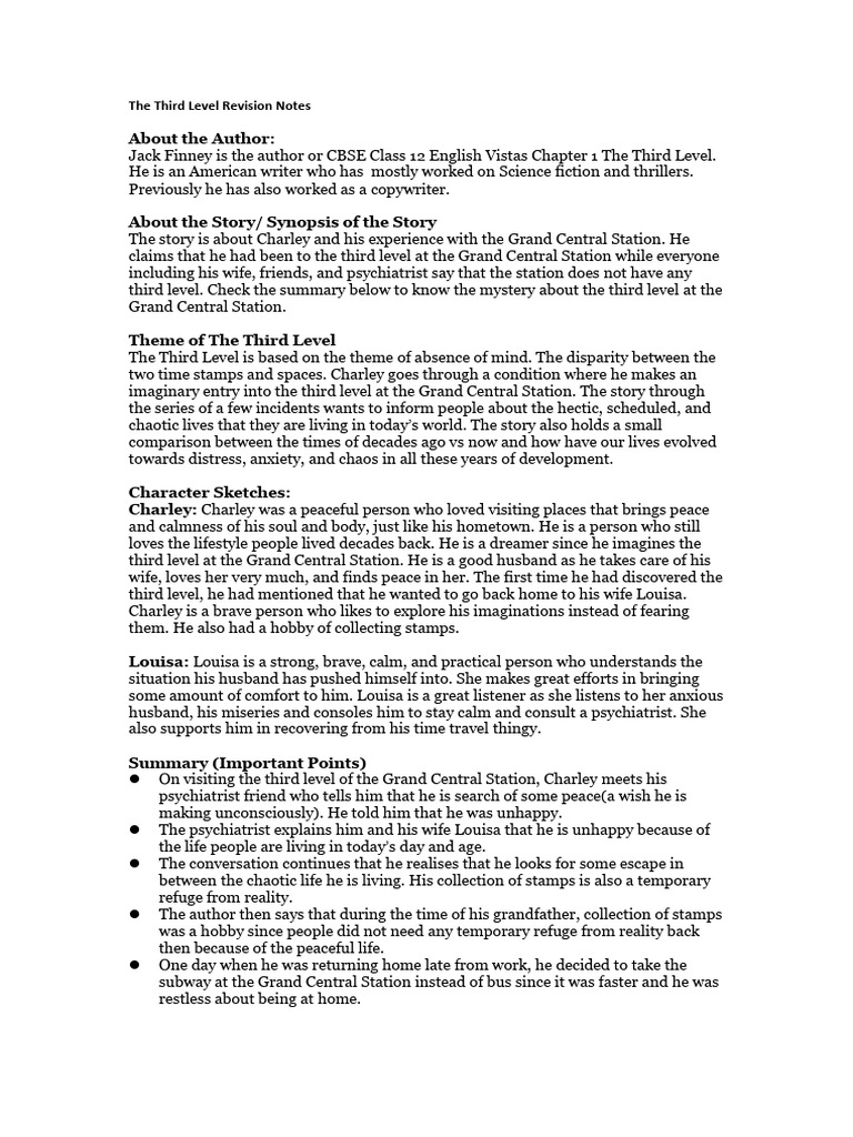 Cbse Class 12 English The Third Level Revision Notes | PDF | General ...