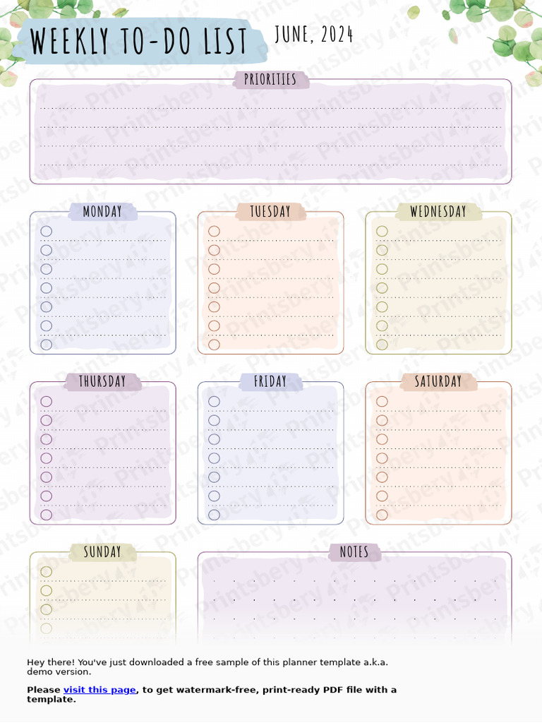 Weekly To Do List - Eucalyptus Greenery-A4 | PDF