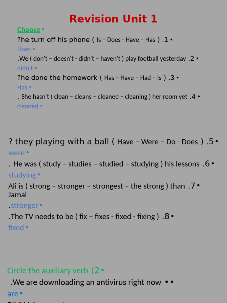 Revision Unit 1: Choose | PDF